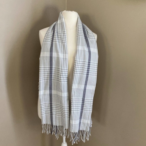 LOFT | Accessories | Loft Graypurple Plaid Fringe Ends Rectangle Scarf ...